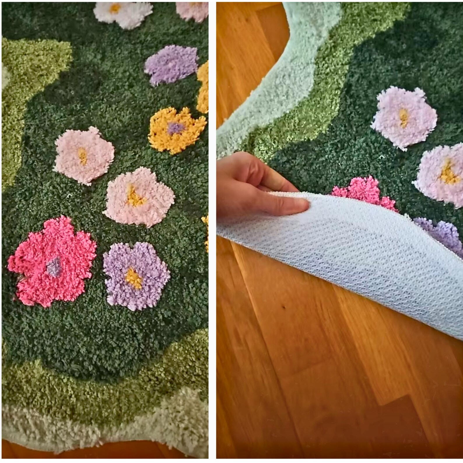 Alfombra de flores: Verde musgo, moderna alfombra floral - Etsy México