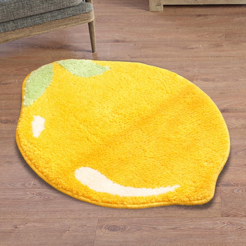 Lemon Bath Mat: Tufted Microfiber, Non-slip Shower Rug - Etsy