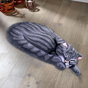 Cat Shape Rug: Children's Room Decor, Gray Brown Door Mat - Etsy
