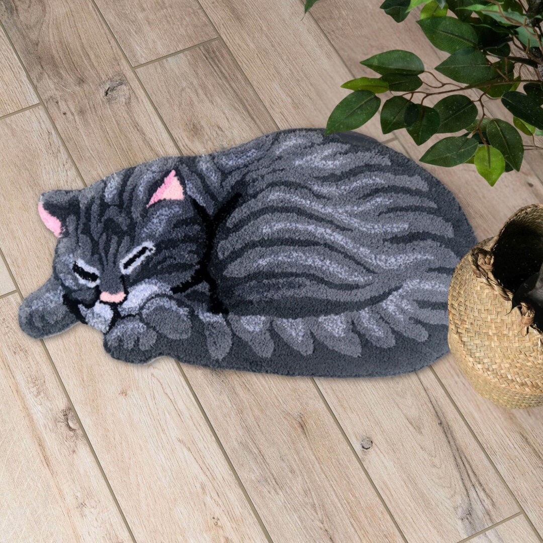 Cat Shape Rug: Children's Room Decor, Gray Brown Door Mat - Etsy