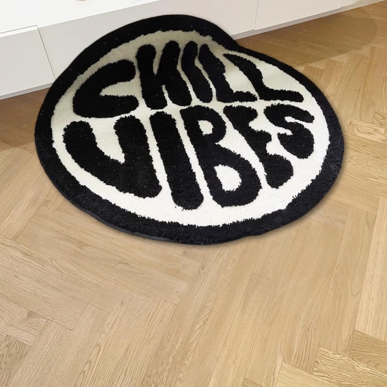 Chill Vibes Round Rug: Black & White Accent Rug (60x60cm) - Etsy