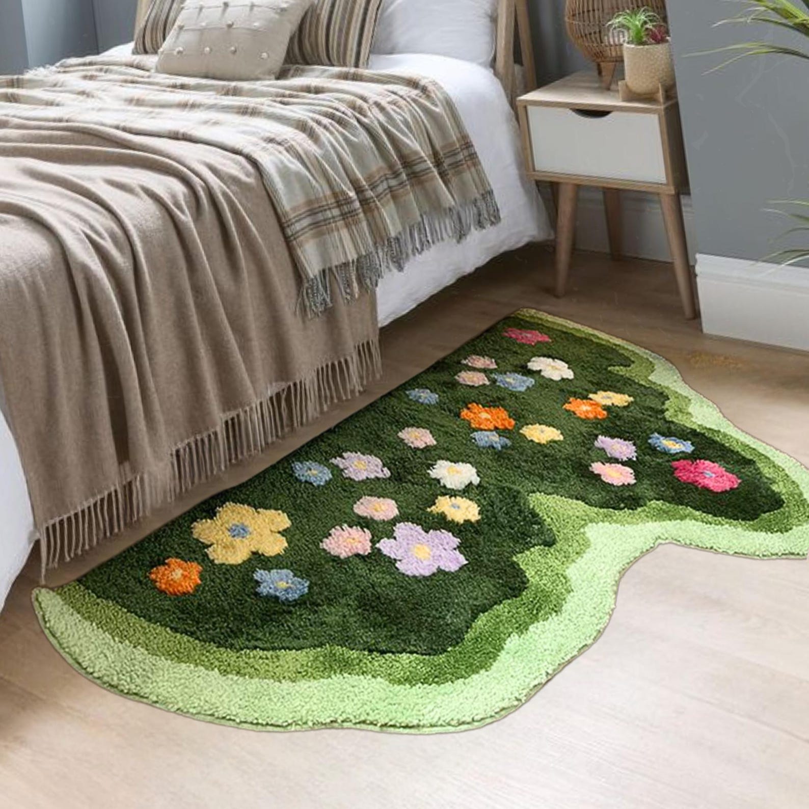 Alfombra de flores: Verde musgo, moderna alfombra floral - Etsy México