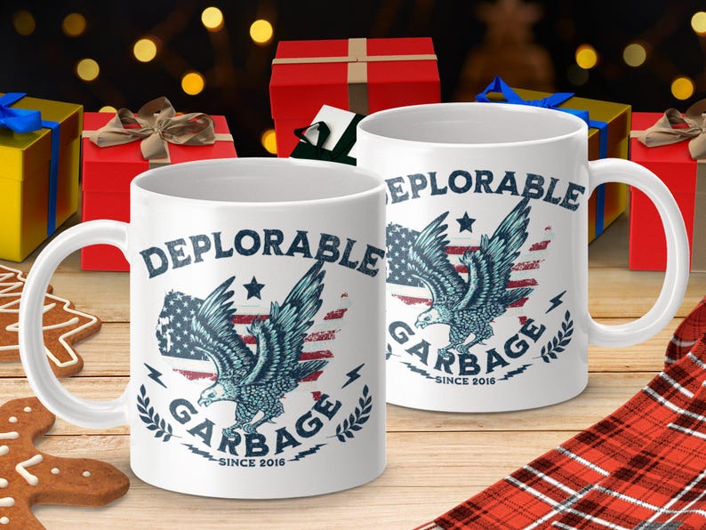 Deplorable Garbage Trump Political Mug Since 2016 Eagle American Flag ...