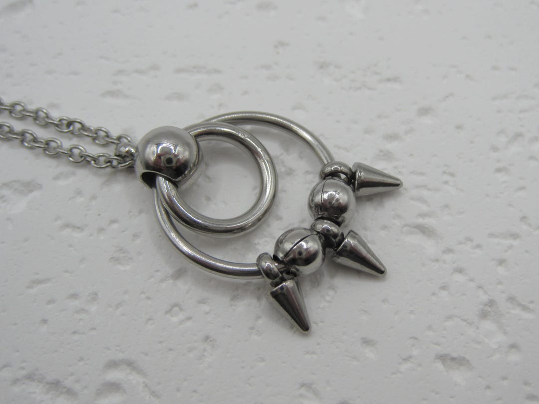 Spiked Double Circlet Pendant Necklace – Handcrafted Stainless Steel - Etsy