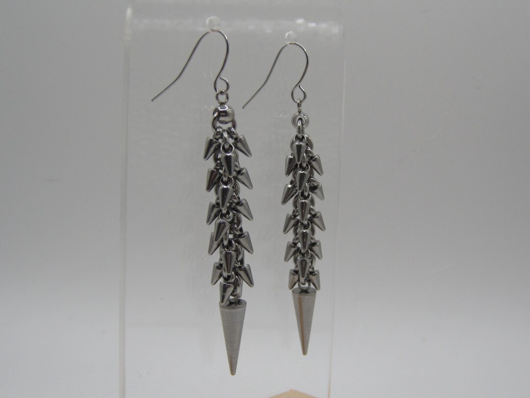 Dragon Scale-inspired Spiked Earrings - Handmade Stainless Steel With ...