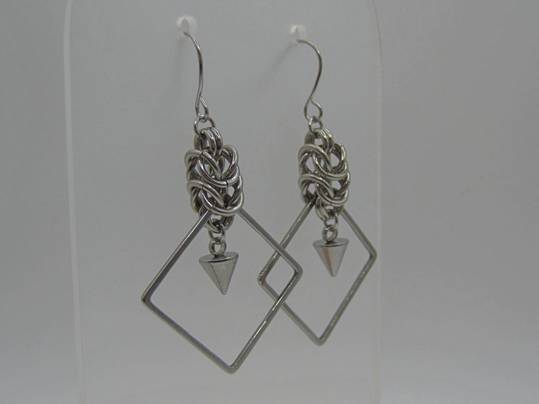 Handcrafted Stainless Steel Chainmail Earrings With Geometric Hoop and ...