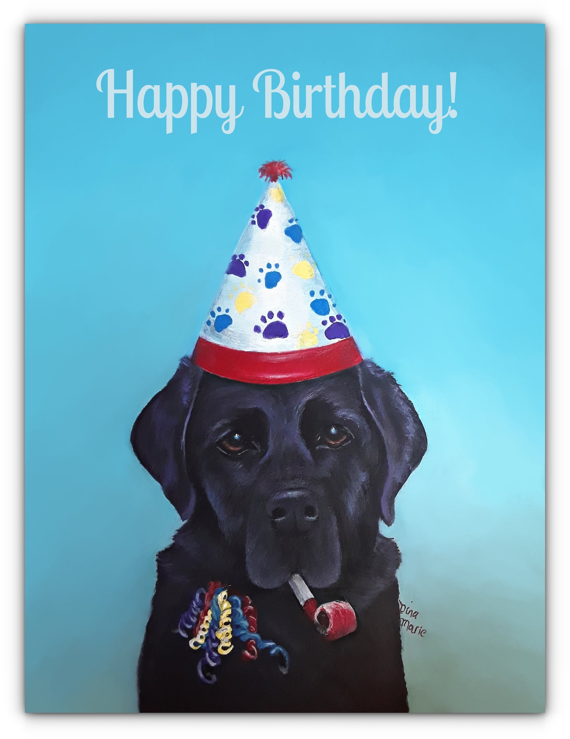 Black Labrador Happy Birthday Card Original Painting of a Black ...
