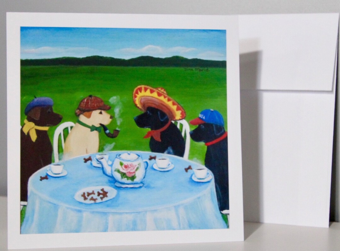 Labrador Retrievers Tea Party Card Unity Dog Painting - Etsy