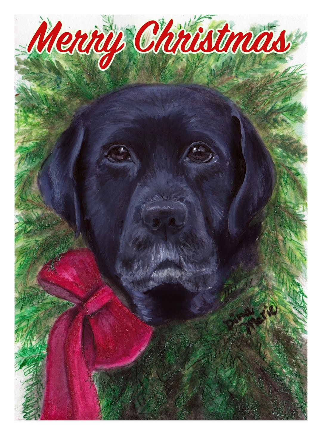 Black Lab Christmas Card - Original Watercolor Painting of Black ...