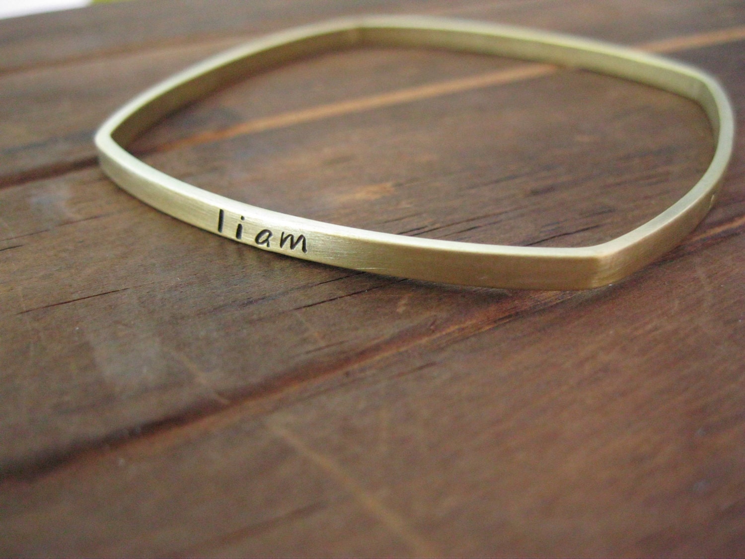 Personalized Brushed Brass Stacking Squre Bangle - Etsy