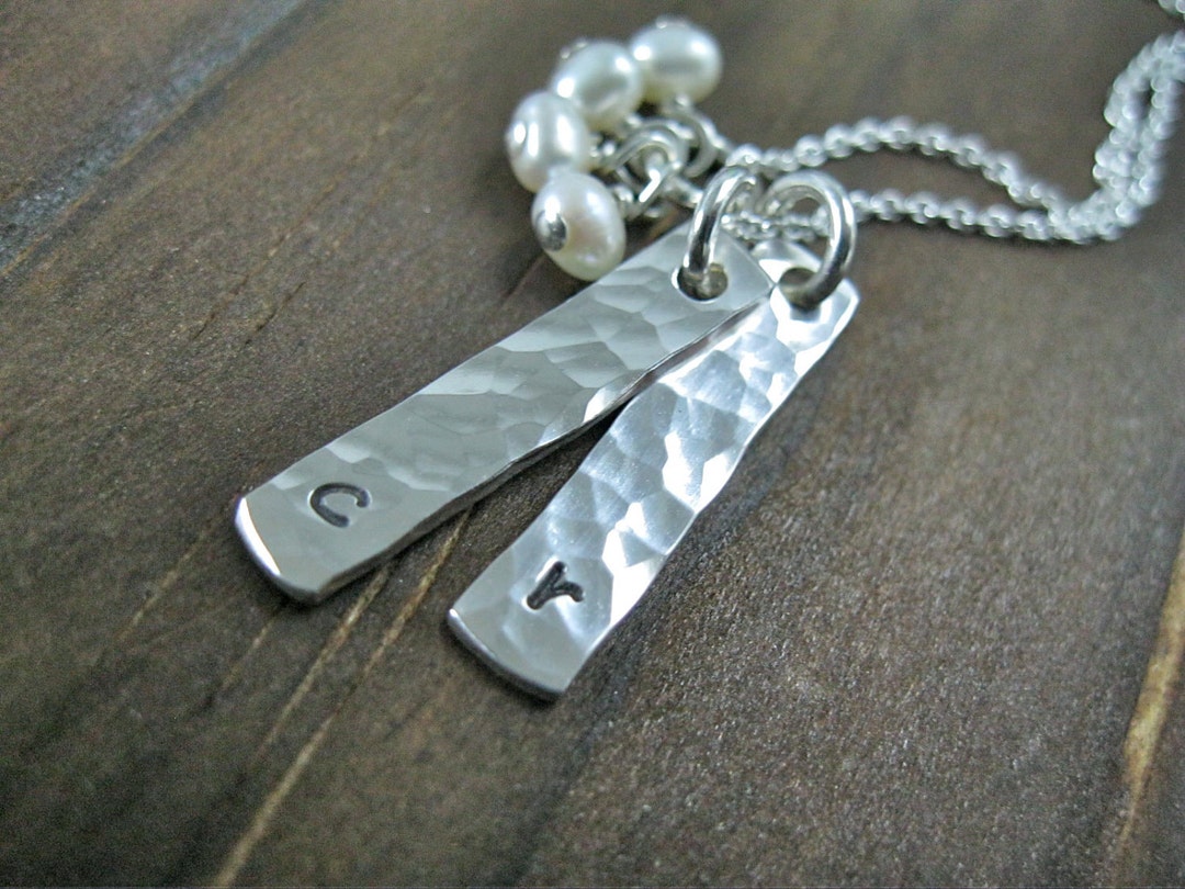 Sterling Silver Necklace Pearly Bars Inital Necklace - Etsy