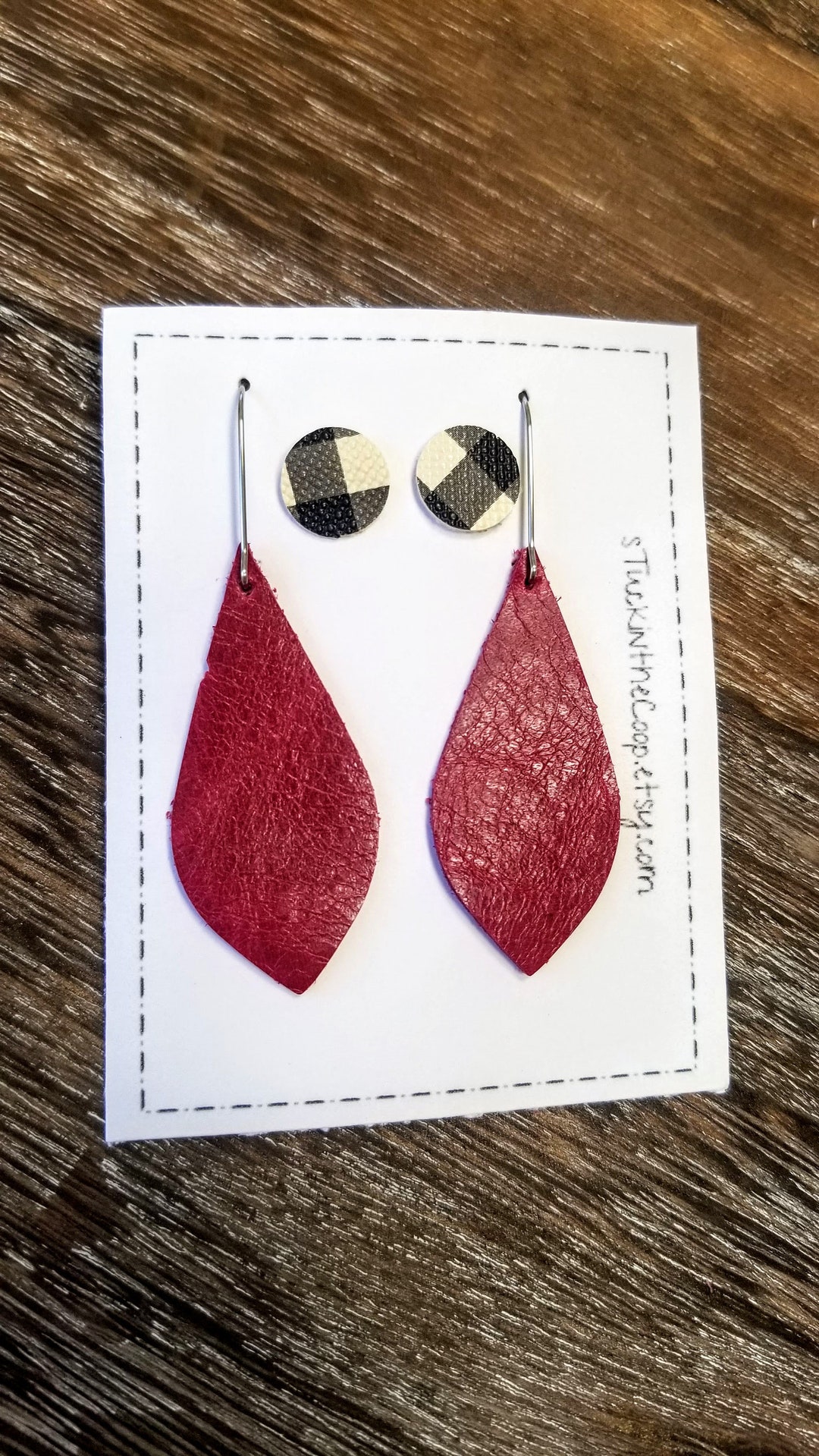 Magenta Leather Drop et Noir Blanc Faux Cuir Stud Boucles - Etsy France