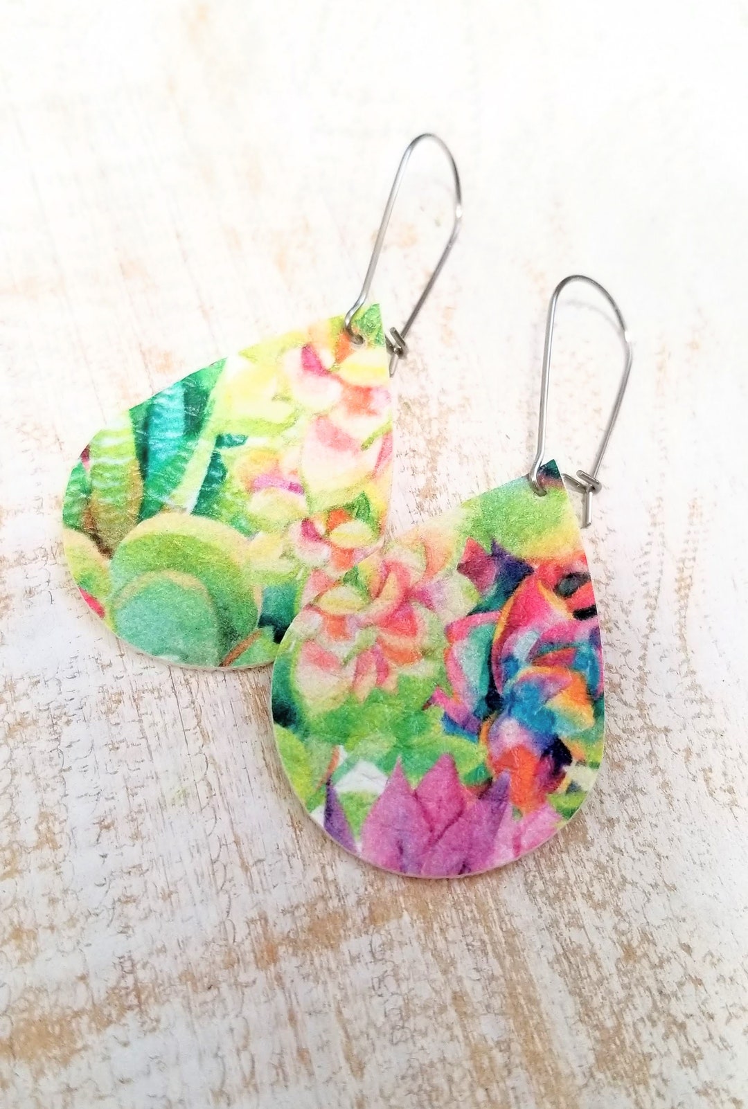 Floral Cactus Small Faux Leather Drop Earrings - Etsy