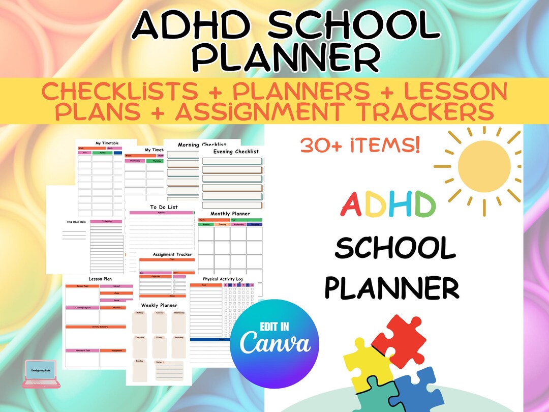 ADHD Academic Planner – Editable Digital Student Organizer ...