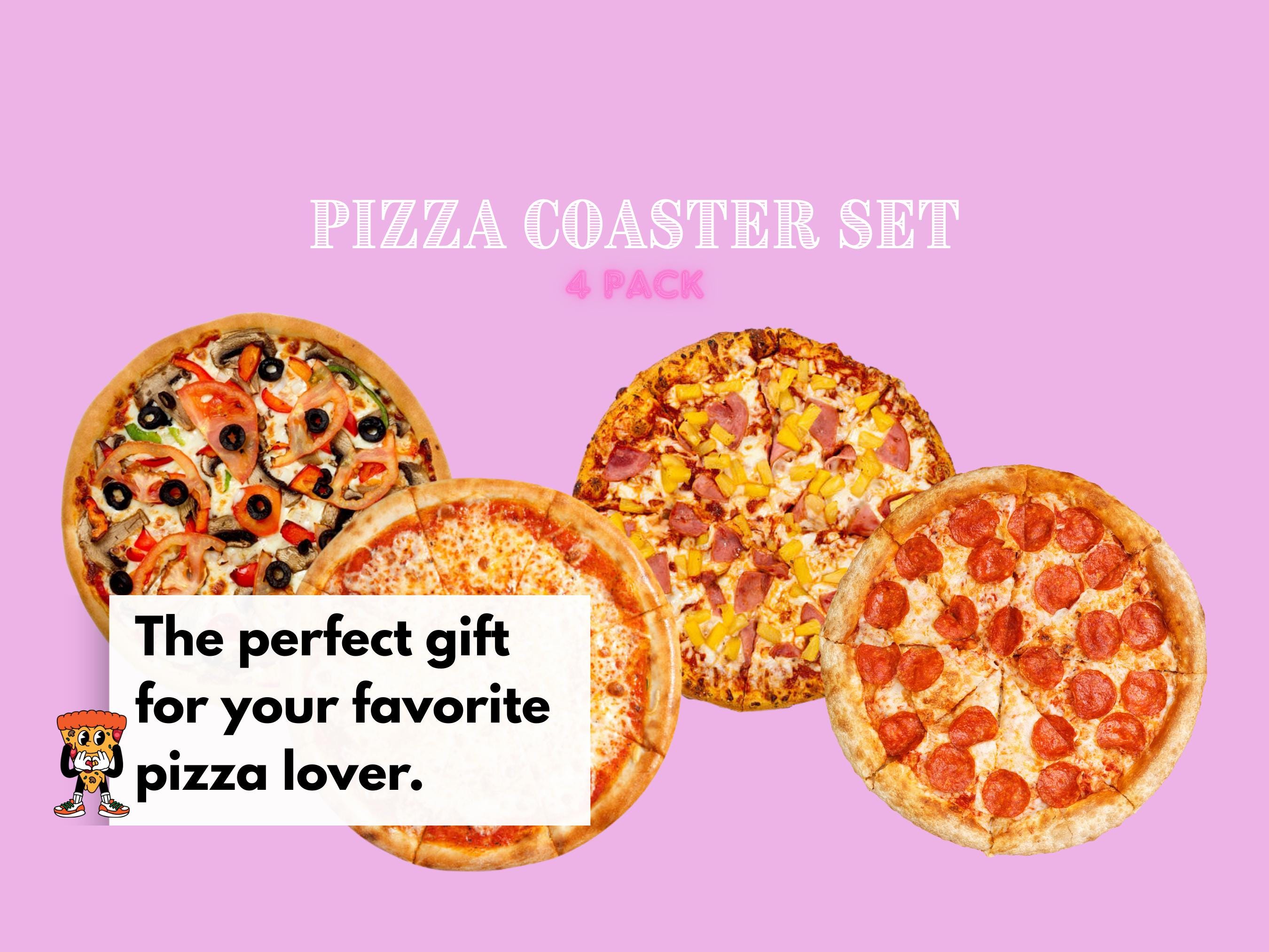 Pizza Coasters Set of 4 – Cheese, Pepperoni, Veggie & Hawaiian, Fun ...