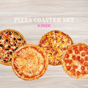 Pizza Coasters Set of 4 – Cheese, Pepperoni, Veggie & Hawaiian, Fun ...
