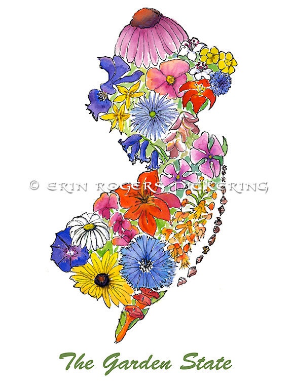 The Garden State NJ Map Native Wildflowers Fine Art Print - Etsy