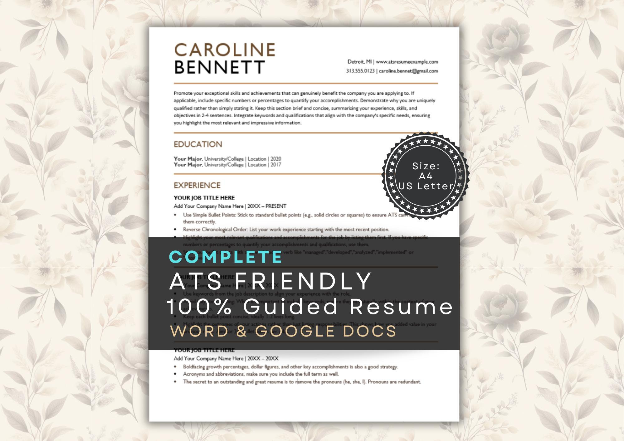 ATS Friendly Resume Template | Professional CV Design for Google Docs ...