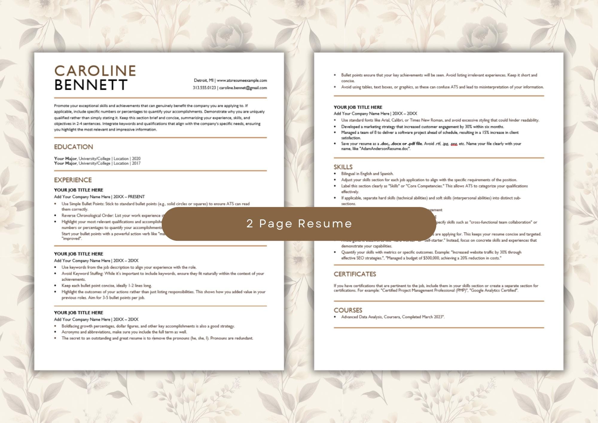 ATS Friendly Resume Template | Professional CV Design for Google Docs ...