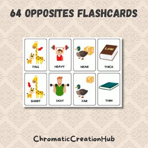 Printable Opposites Flashcards for Kids – 64 Pieces (32 Pairs) Fun ...