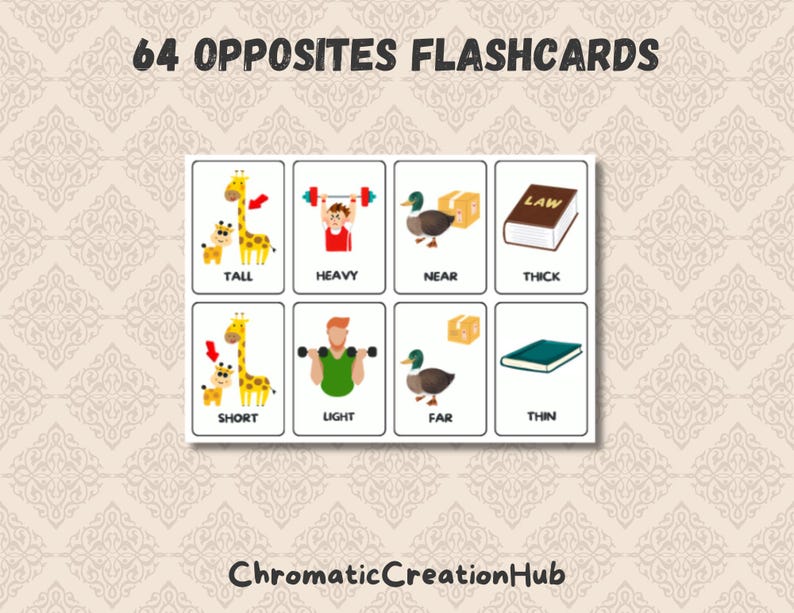 Printable Opposites Flashcards for Kids – 64 Pieces (32 Pairs) Fun ...
