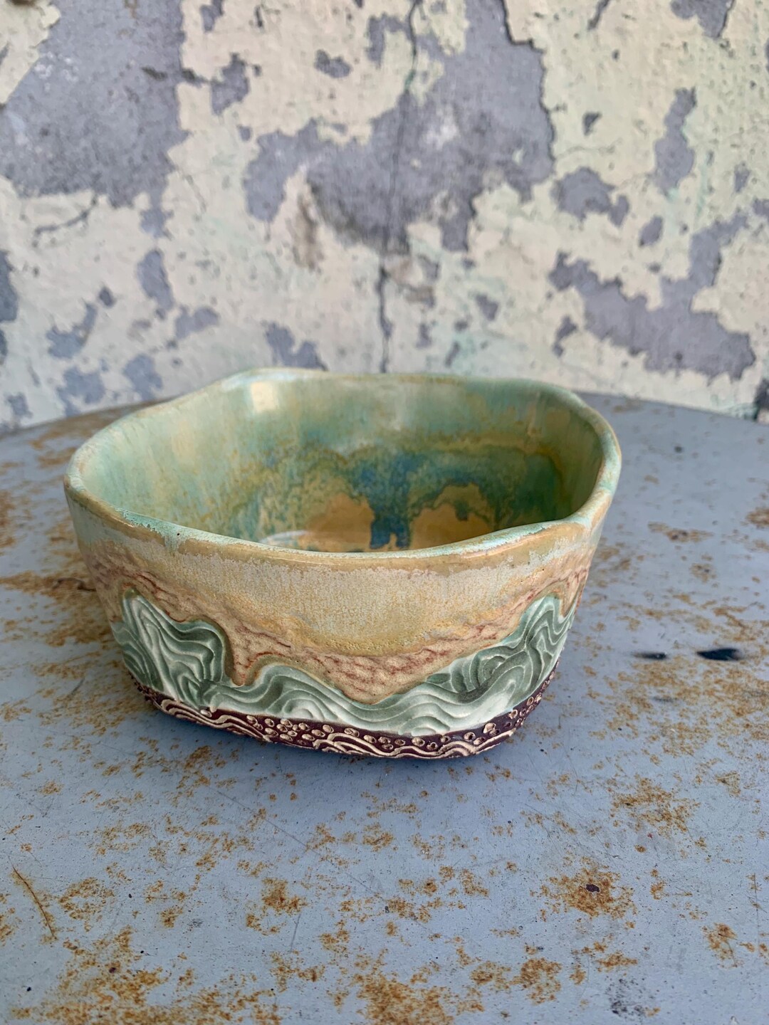 Square Ceramic Bowl in Beach Colors - Etsy