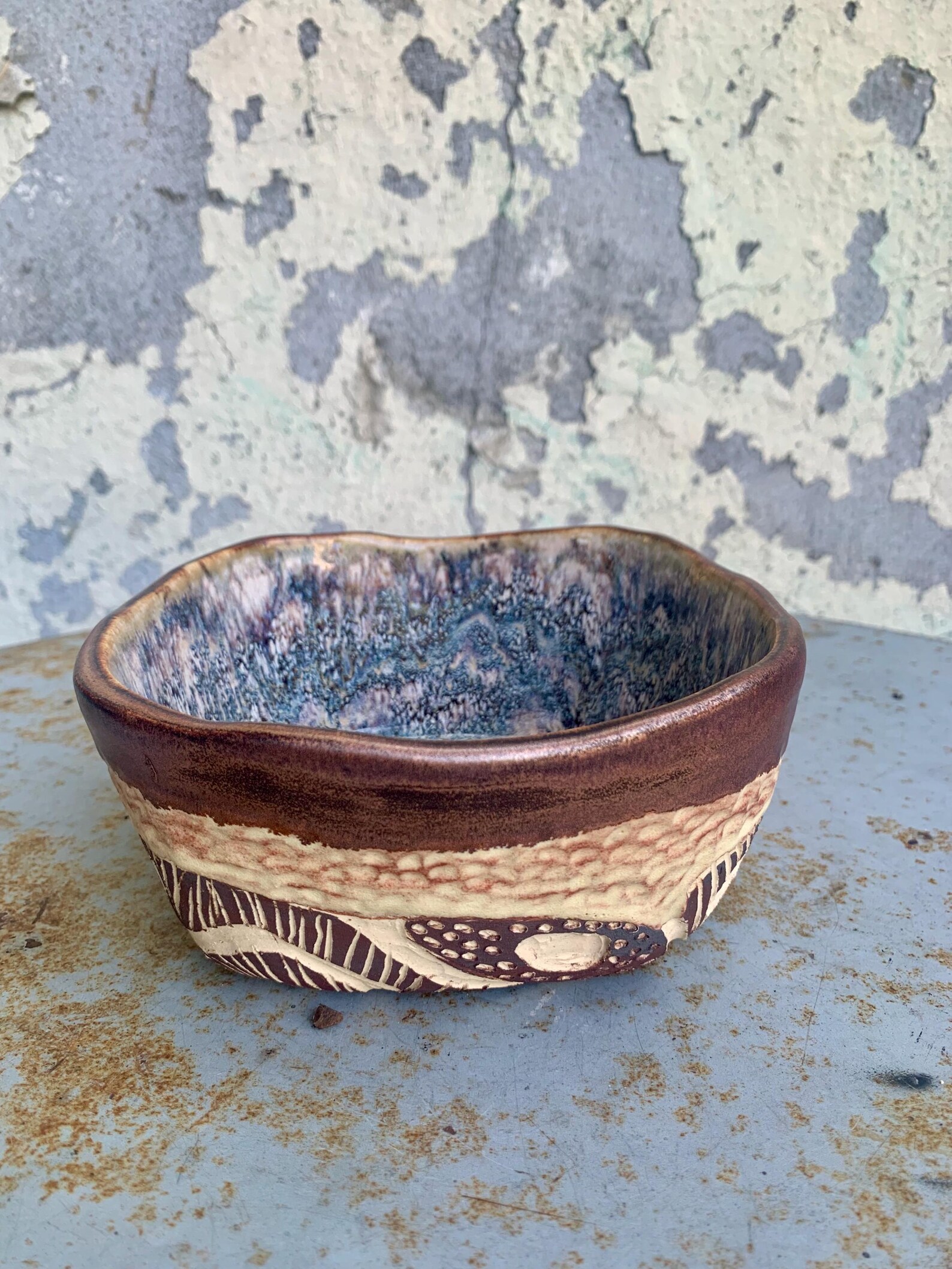 Square Ceramic Bowl in Copper and Grey - Etsy