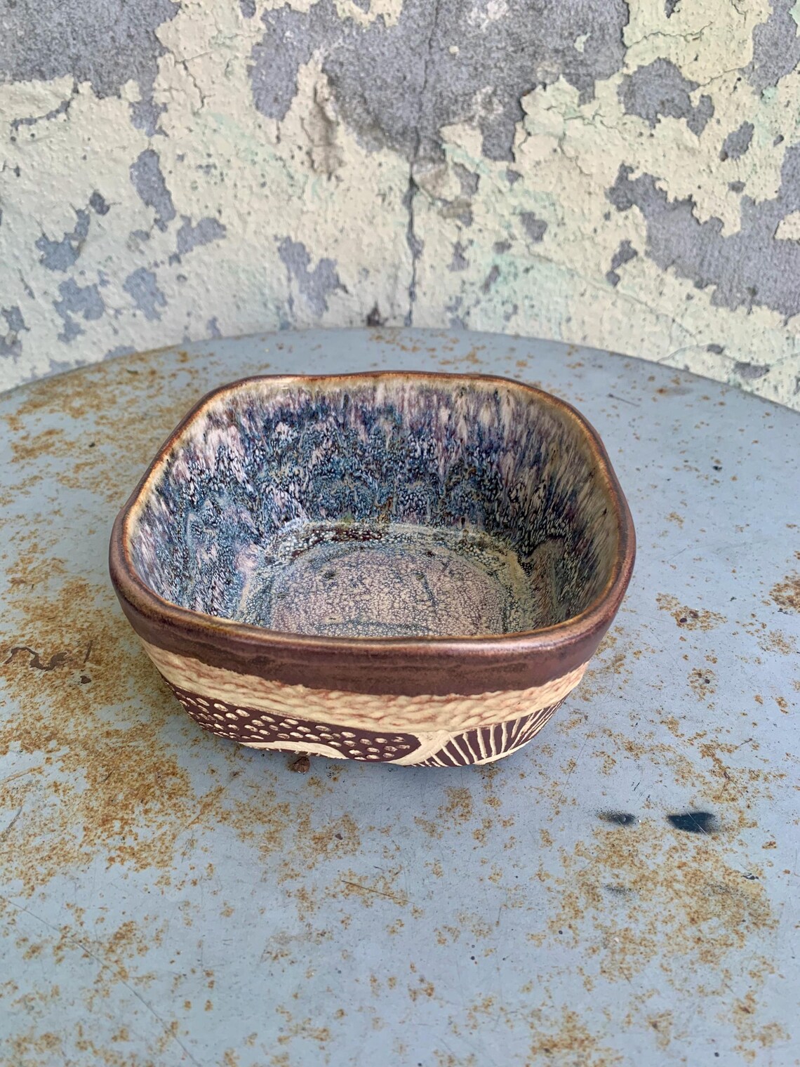 Square Ceramic Bowl in Copper and Grey - Etsy