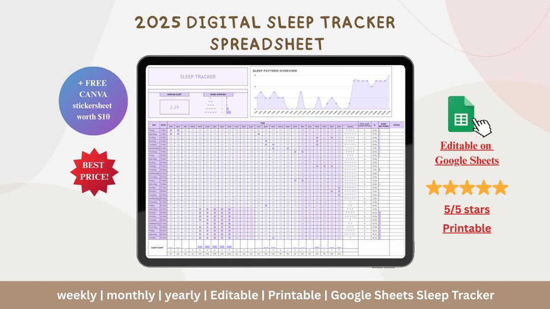 Sleep Tracker Spreadsheets | Sleep Log | Editable Printable Google ...