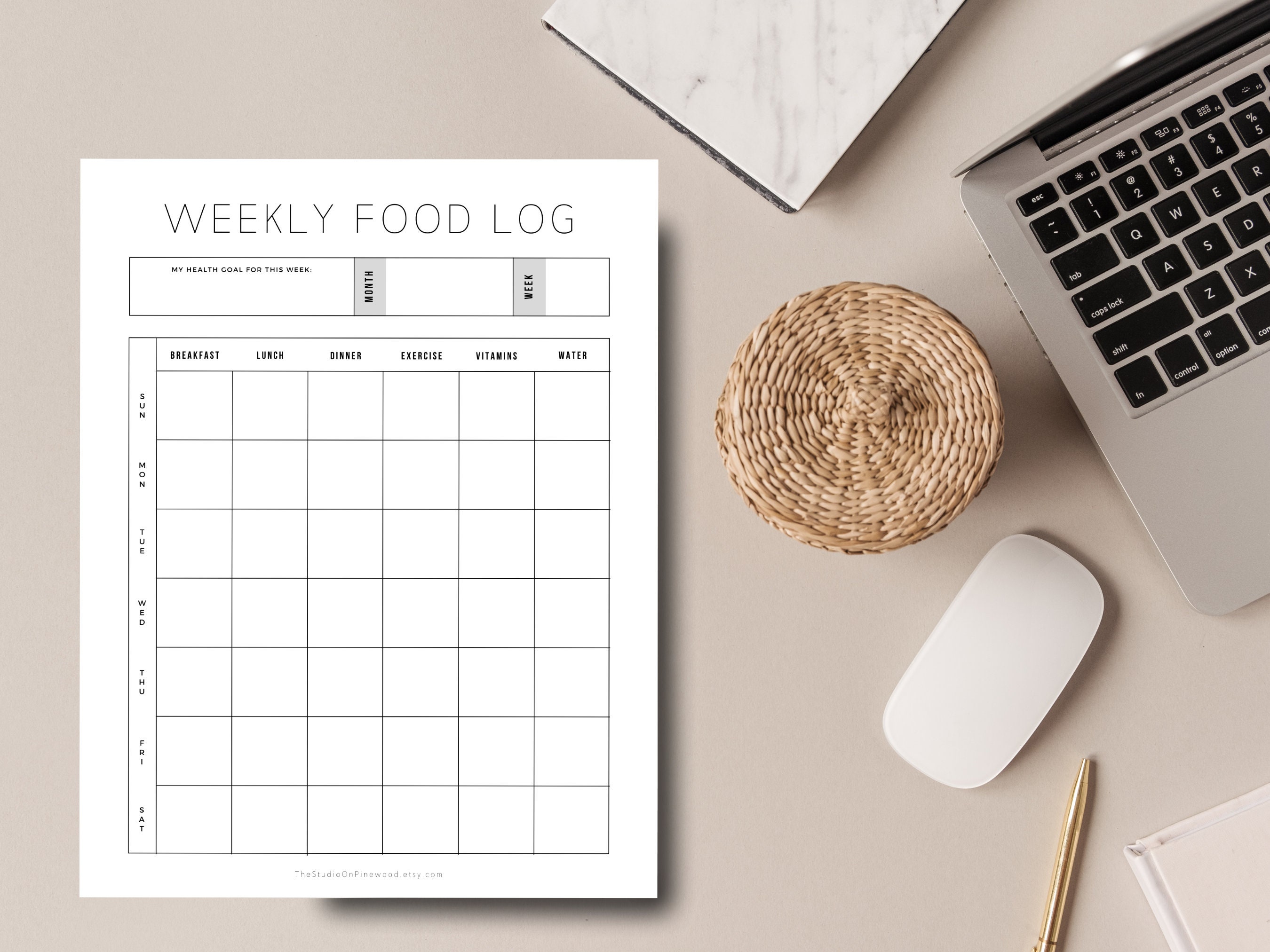 Weekly Food Log | Health and Fitness Printable | Food Journal ...