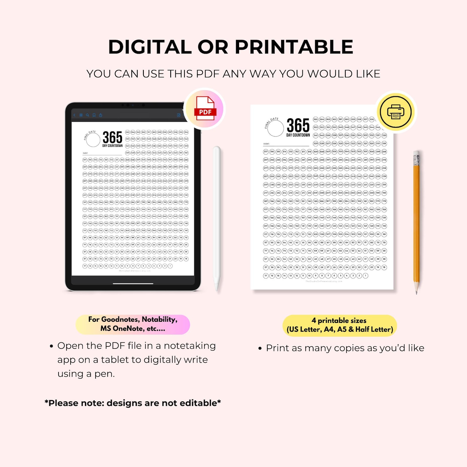365 Day Countdown Tracker Printable: Retirement, Wedding, Vacation ...