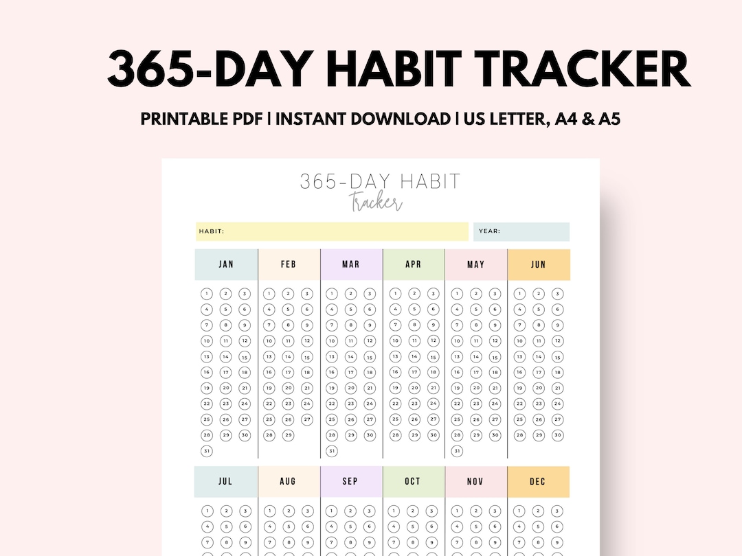 365-day Habit Tracker | Symptom Tracker | ADHD Tracker | Printable PDF ...