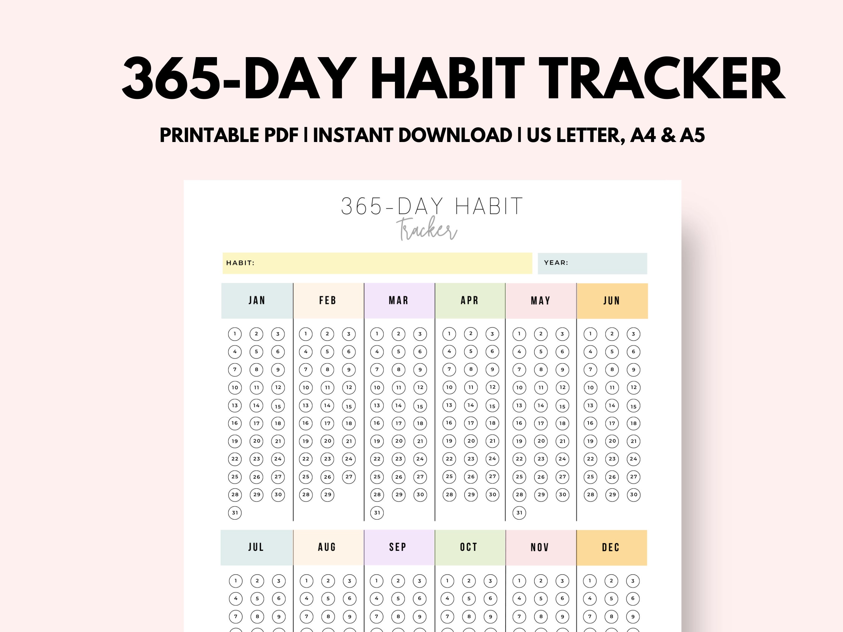 365-day Habit Tracker | Symptom Tracker | ADHD Tracker | Printable PDF ...