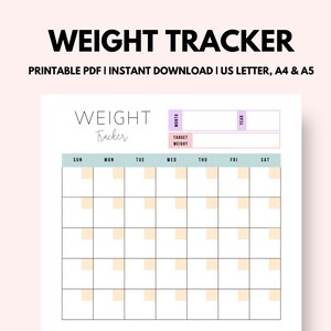 Weight Tracker | Monthly Weight Tracker | Color | Printable PDF ...