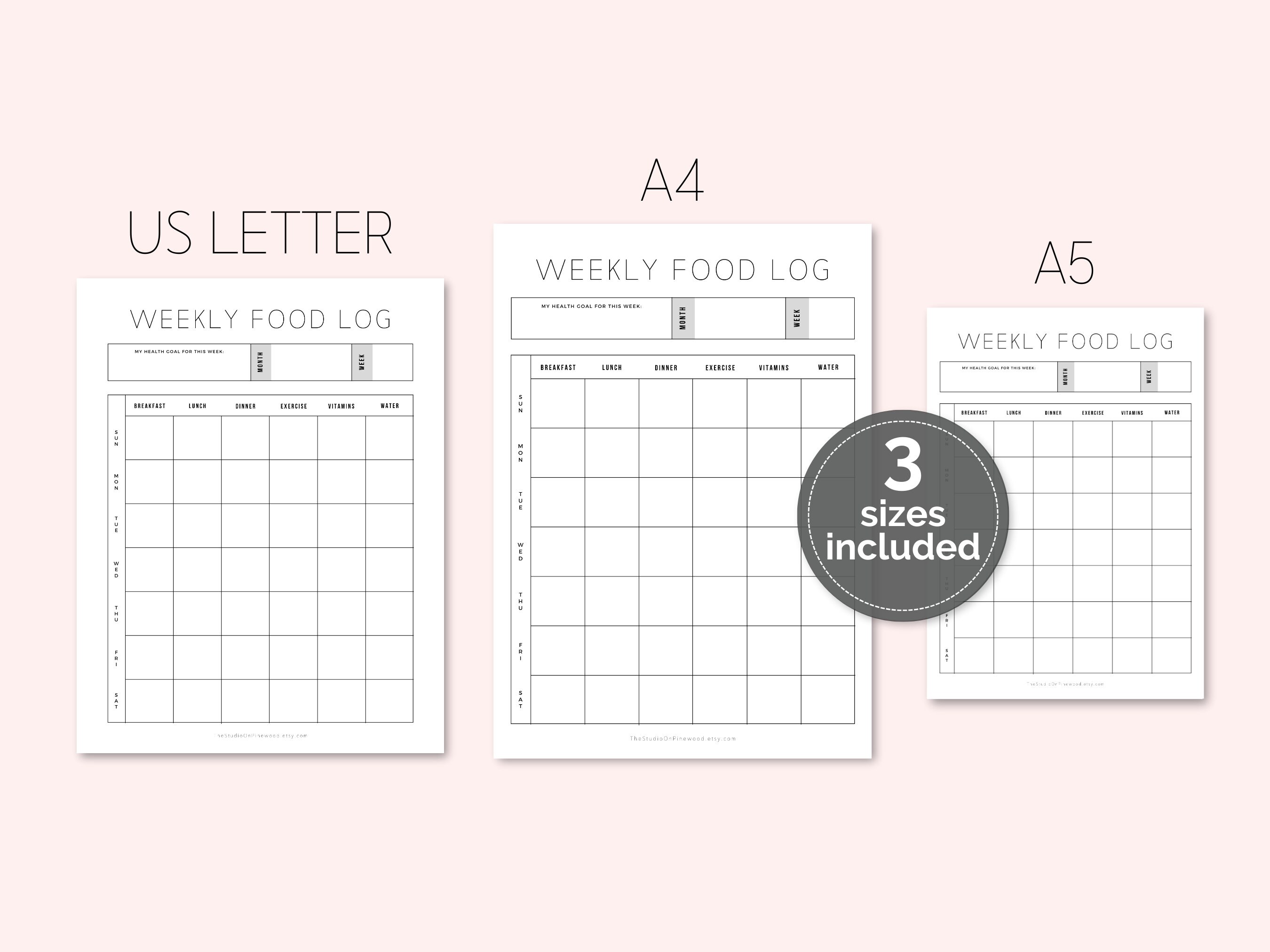 Weekly Food Log | Health and Fitness Printable | Food Journal ...