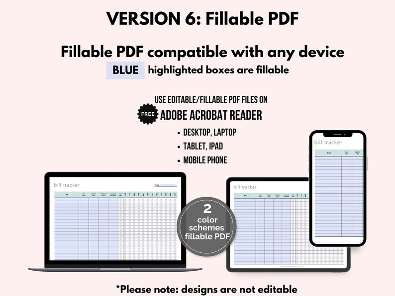 Yearly Bill Payment Tracker: Fillable PDF Landscape (US Letter, A4, A5 ...
