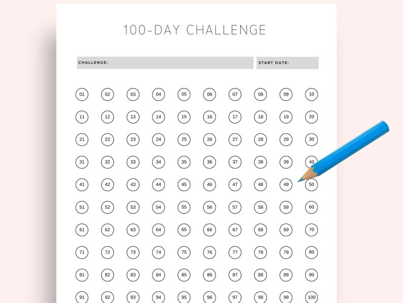 100 Days Challenge | 100- Day Challenge Tracker | Printable PDF ...
