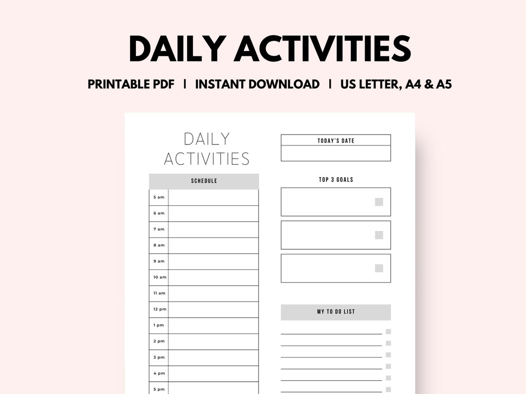 Daily Activities | Activities Schedule | Daily Planner Sheet ...