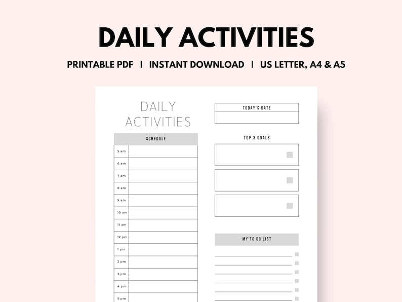 Daily Activities Activities Schedule Daily Planner Sheet Printable PDF ...