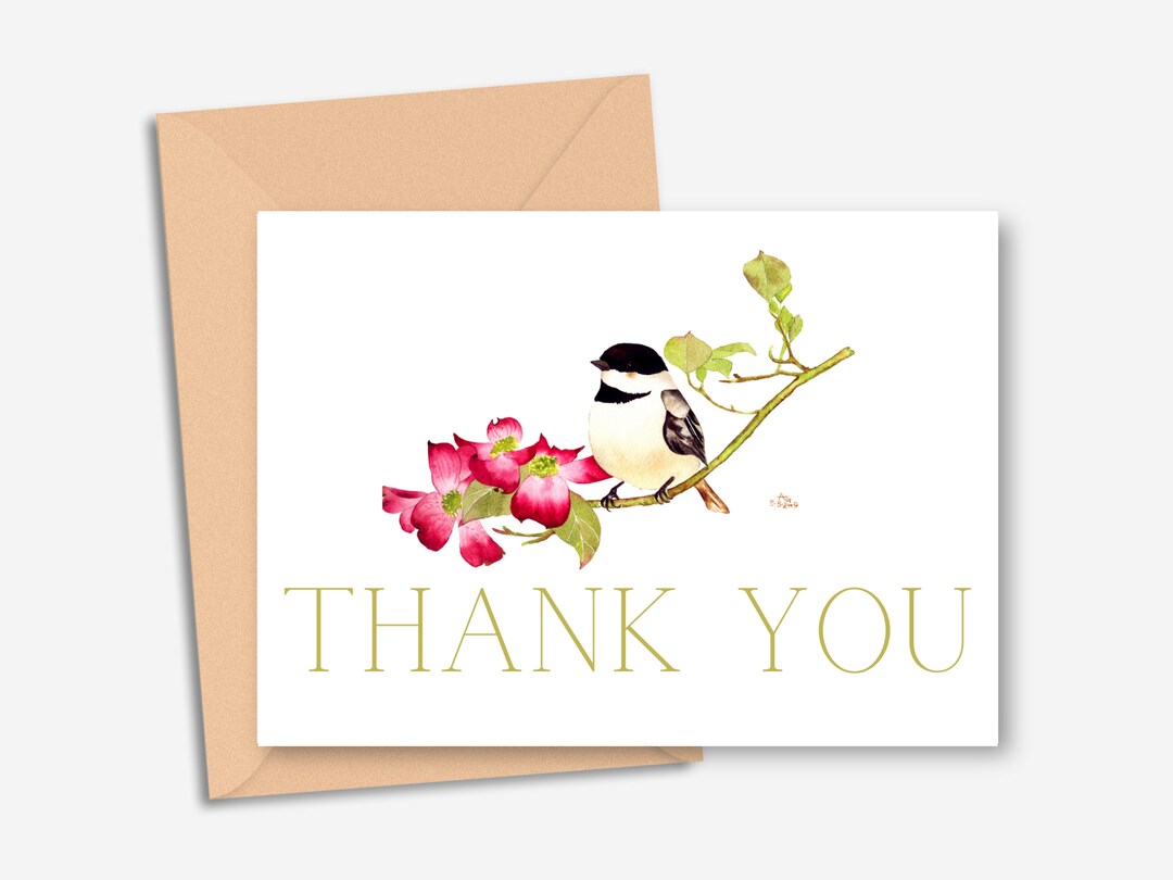 Printable Thank You Card Watercolor Chickadee Bird Digital Card Instant ...