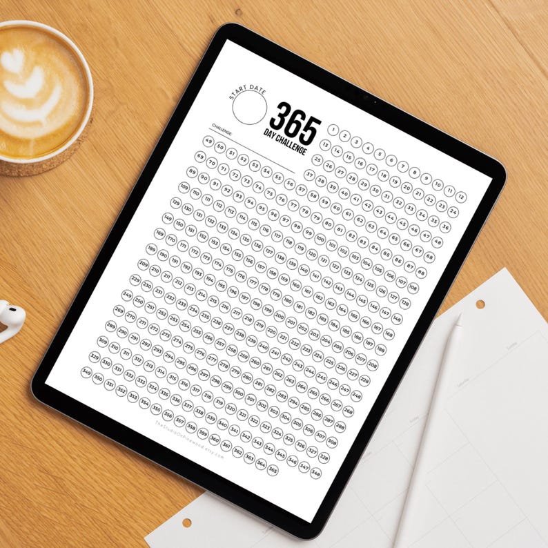 365-day Challenge Tracker Printable: Goal Tracker, Instant PDF Download ...