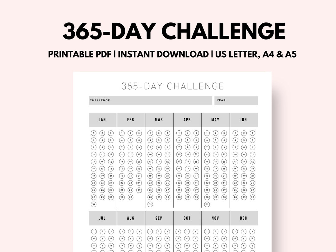 365-day Challenge 365 Day Challenge Tracker Printable PDF Instant ...