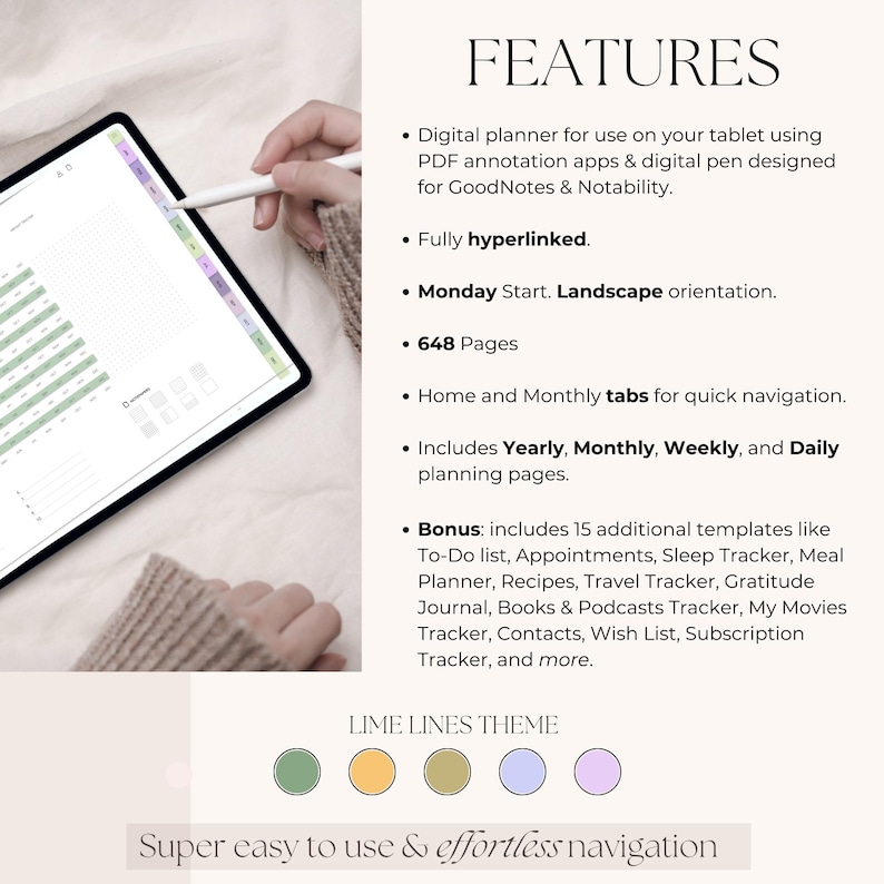 2025 Digital Planner, Lime Lines Theme, iPad Planner, Goodnotes ...