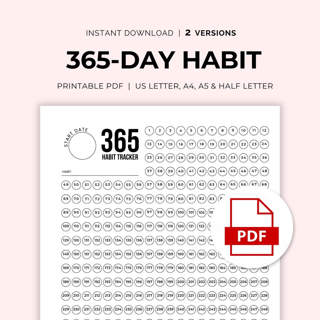 365-day Habit Tracker Printable: Instant PDF Download - Etsy