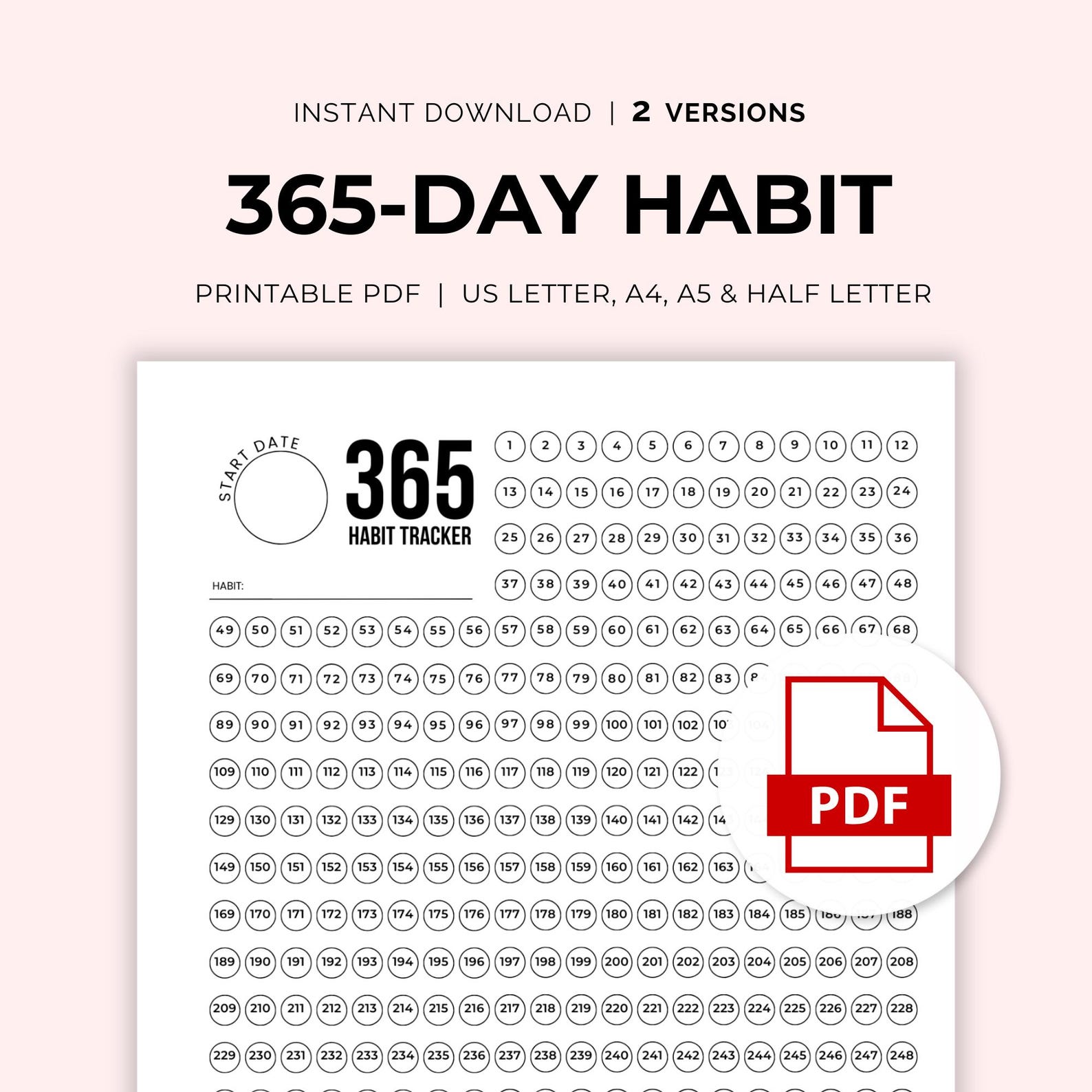 365-day Habit Tracker Printable: Instant PDF Download - Etsy