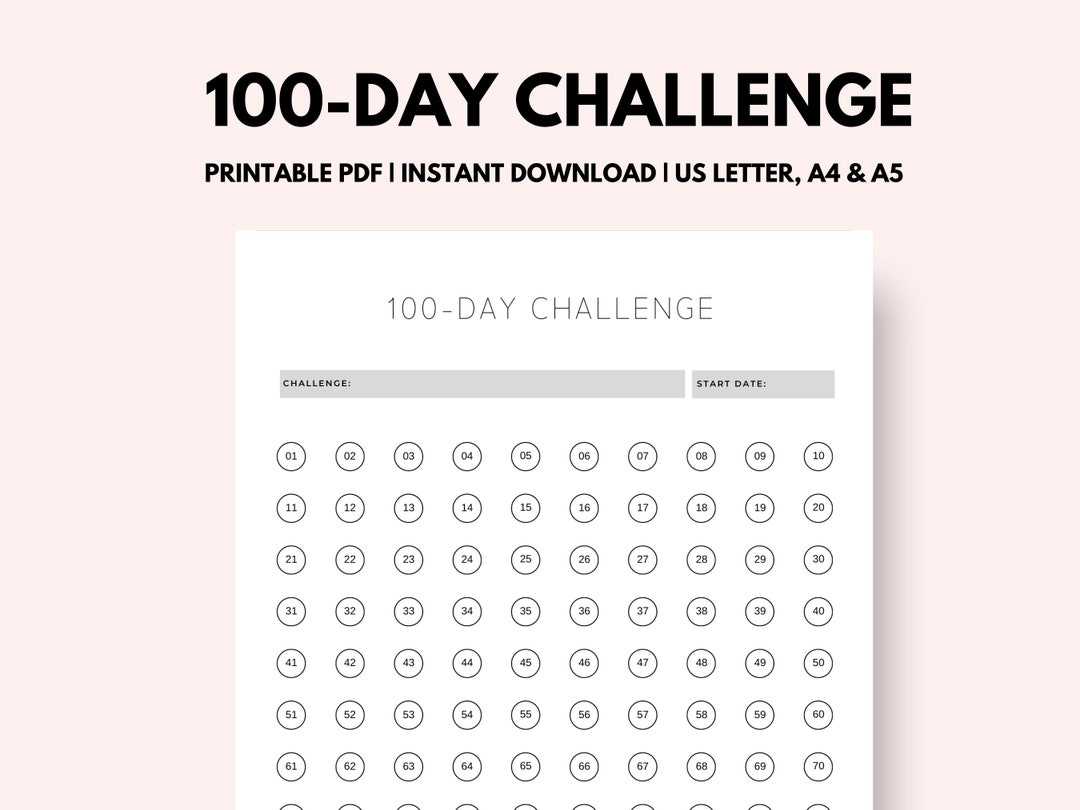 100 Days Challenge 100 Day Challenge Tracker Printable Pdf Instant Download 1 Page Us