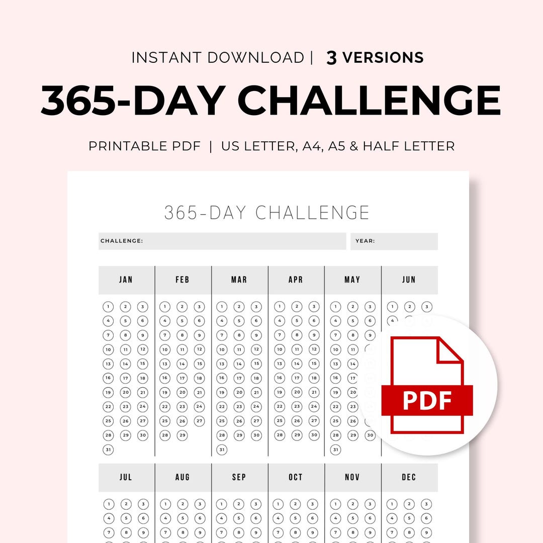 365-day Challenge | 365-day Challenge Tracker | Printable PDF | Instant ...