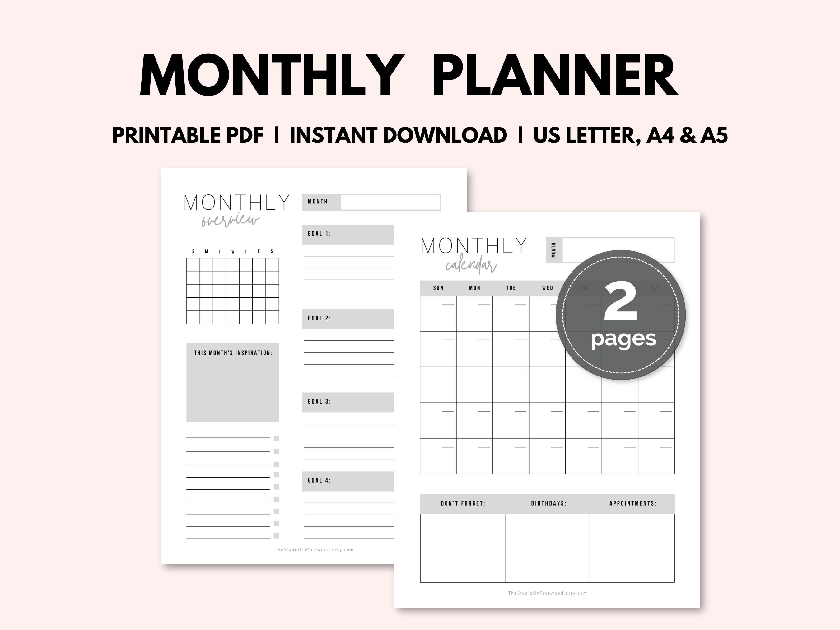 Monthly Planner | Monthly Organizer | PDF Printable | Planner Printable ...
