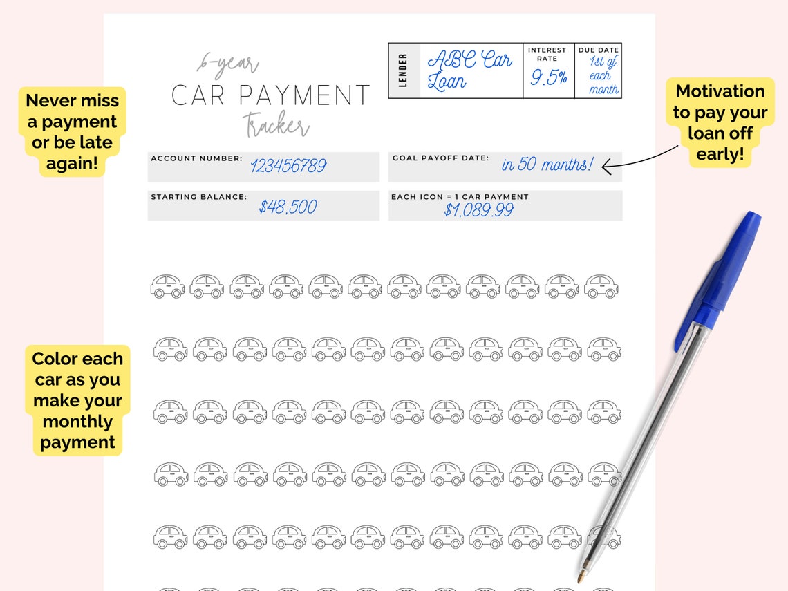 72 Months Car Loan Payment Tracker Printable: Instant PDF Download - Etsy