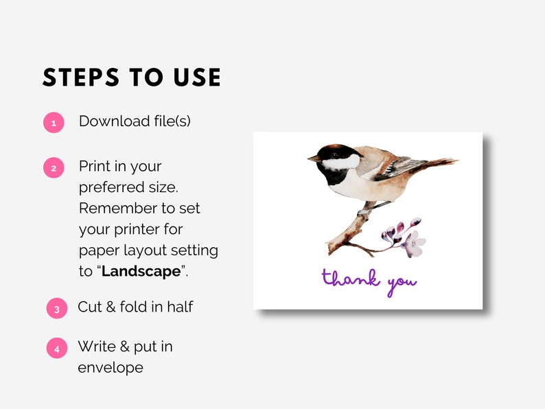 Printable Thank You Card | Watercolor Chickadee Bird | Digital Card ...